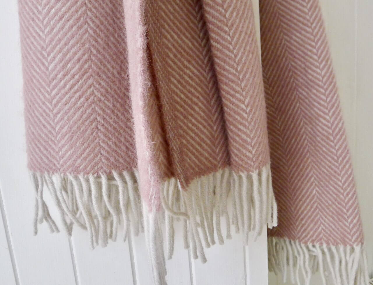 Dusky Pink & Pearl Herringbone Pure Wool Throw - Wild Wool
