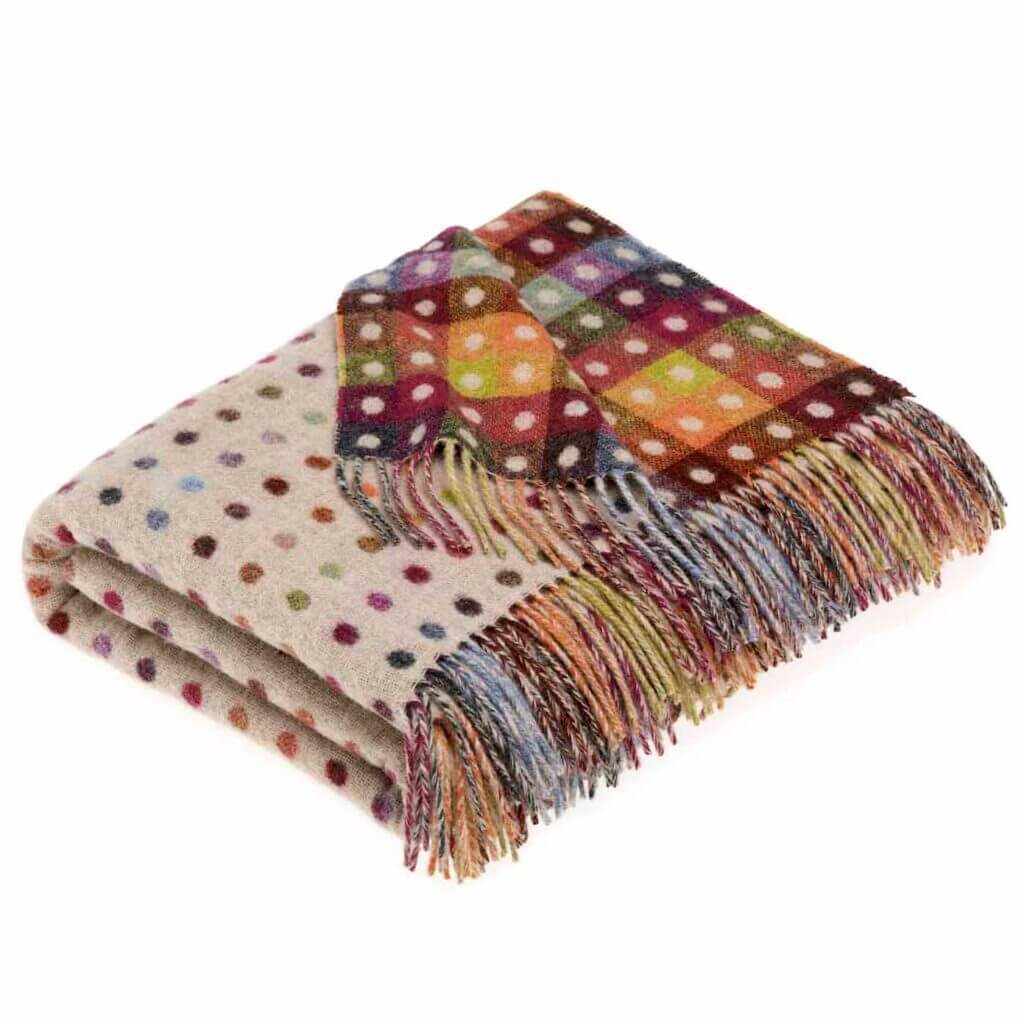 Multi Spot Beige Merino Lambswool Throw - Wild Wool