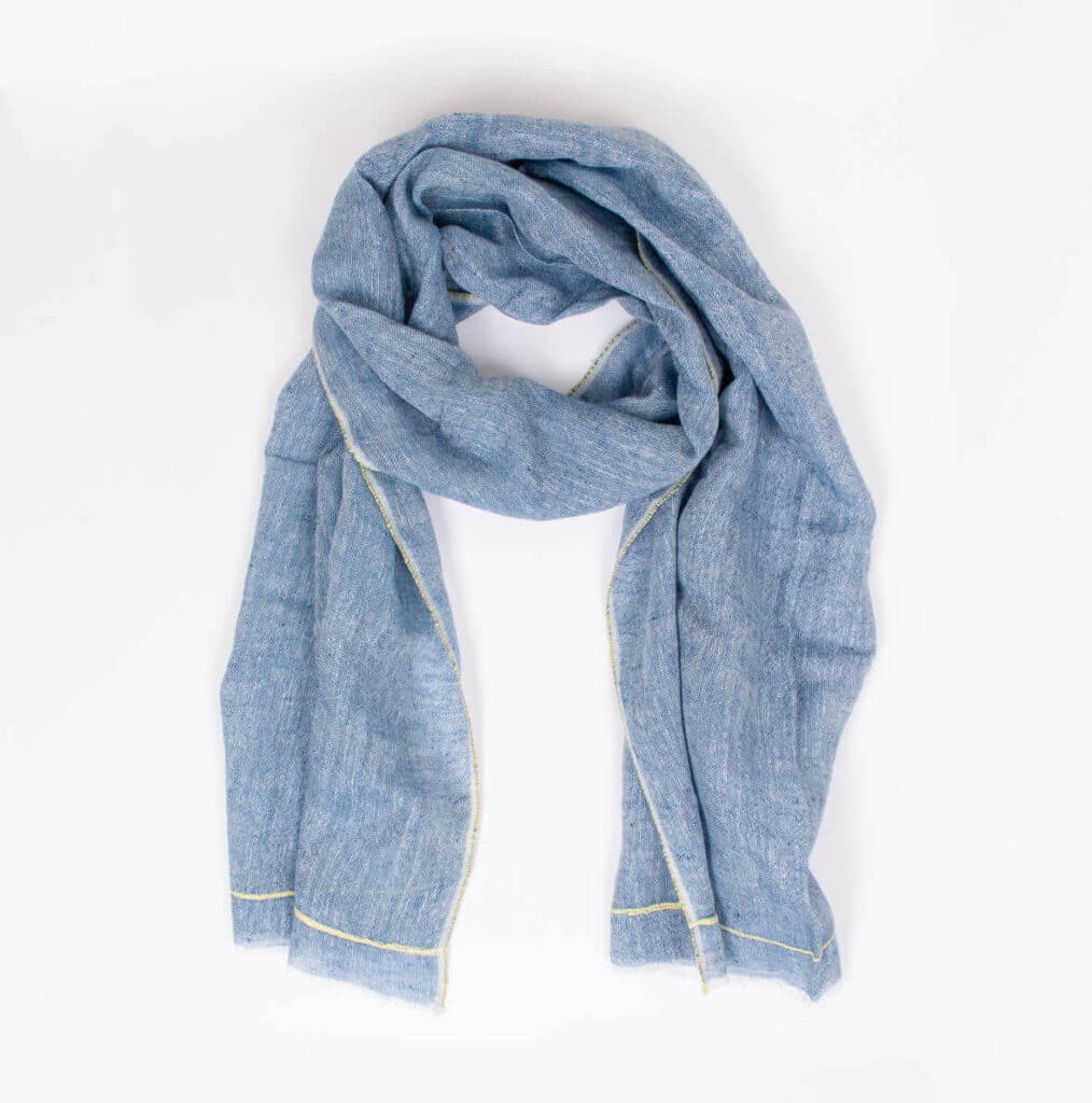 Indigo and Lemon Linen Scarf - Wild Wool