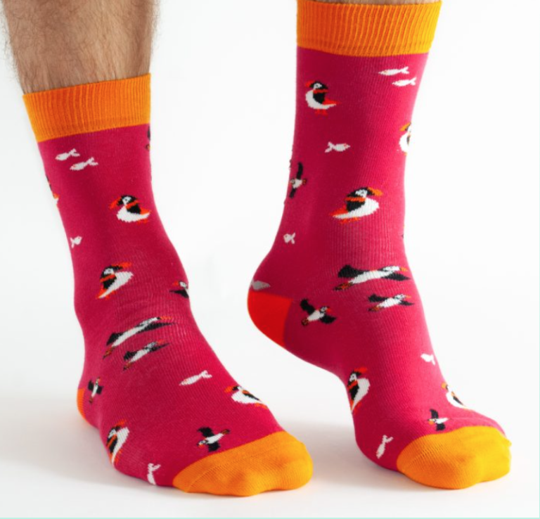 Pink Puffin Bamboo Socks (Men's) - Wild Wool
