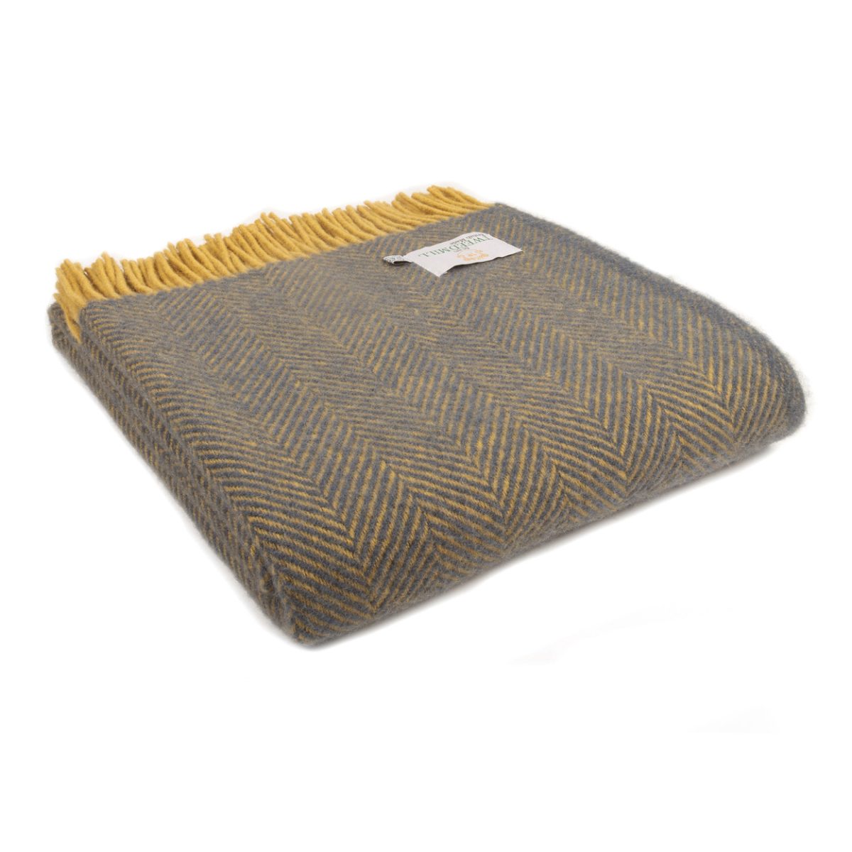 Navy & Mustard Herringbone Pure Wool Throw - Wild Wool